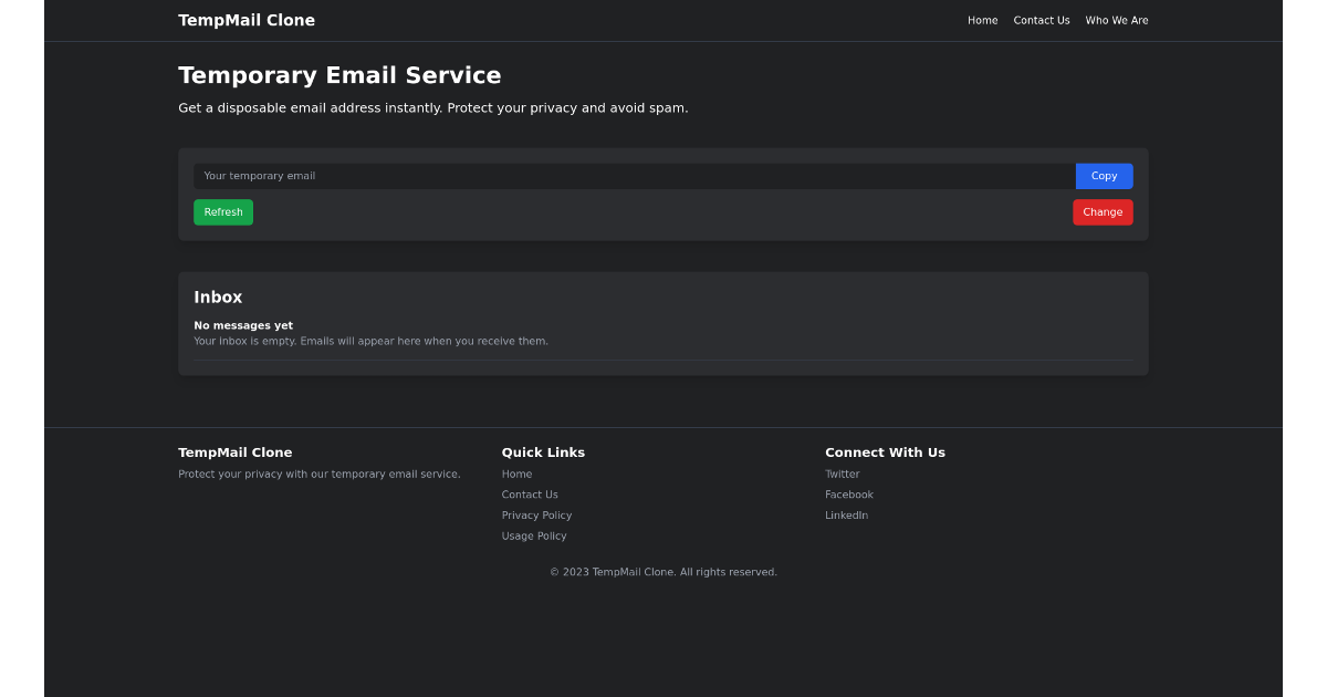 Temp Mail Clone Homepage - Free Html, Tailwind Component