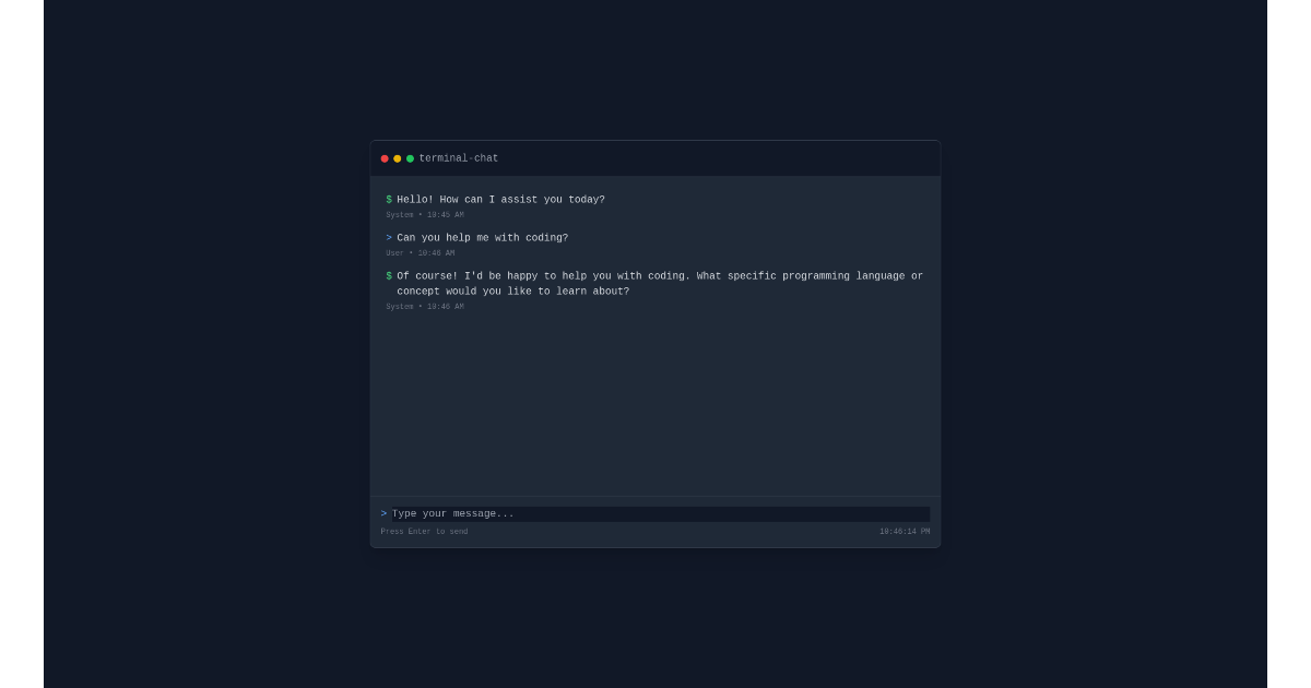 Terminal Chat Interface - Free Html, Tailwind Component