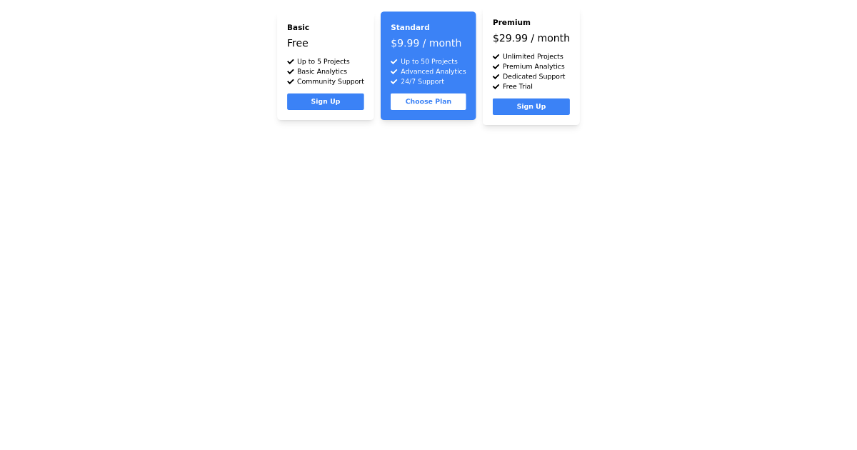 Pricing Cards - Free React, Tailwind Component