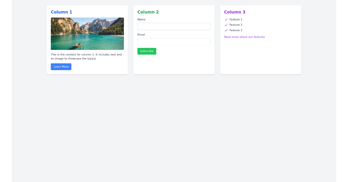 HTML Tailwind 3-Column Flex Layout | Responsive Design