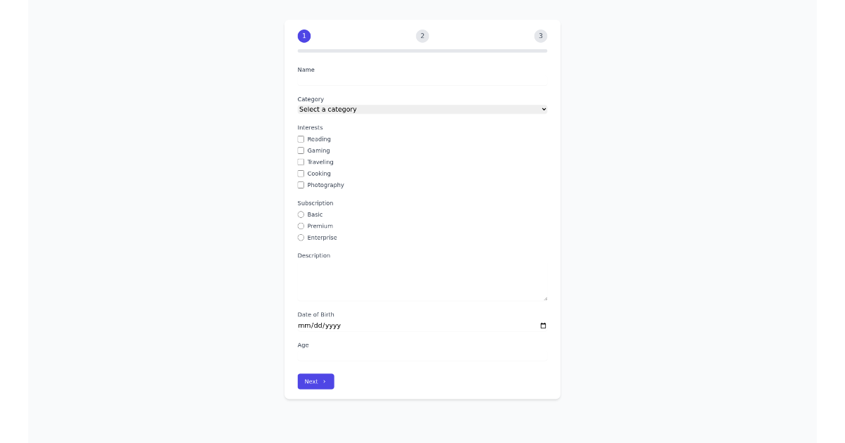 Multi Step Form - Free React, Tailwind Component