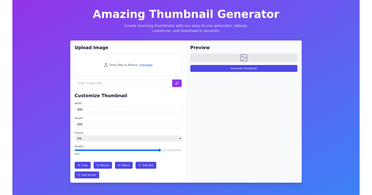 Thumbnail Generator - Free React, Tailwind Component