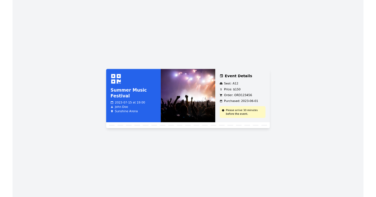 Ticket Display - Free React, Tailwind Component