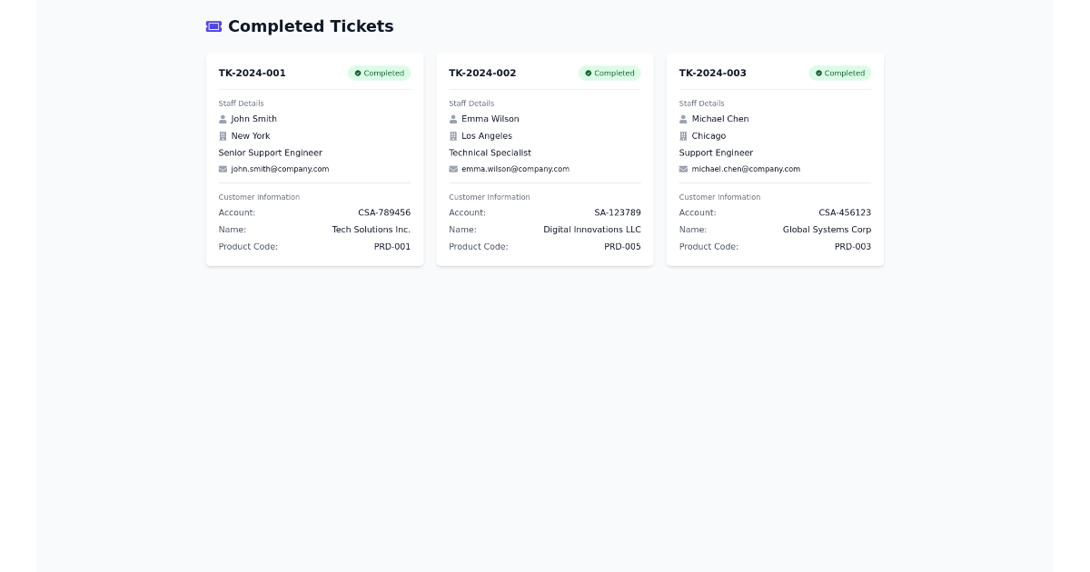 Completed Tickets List - Free React, Tailwind Component