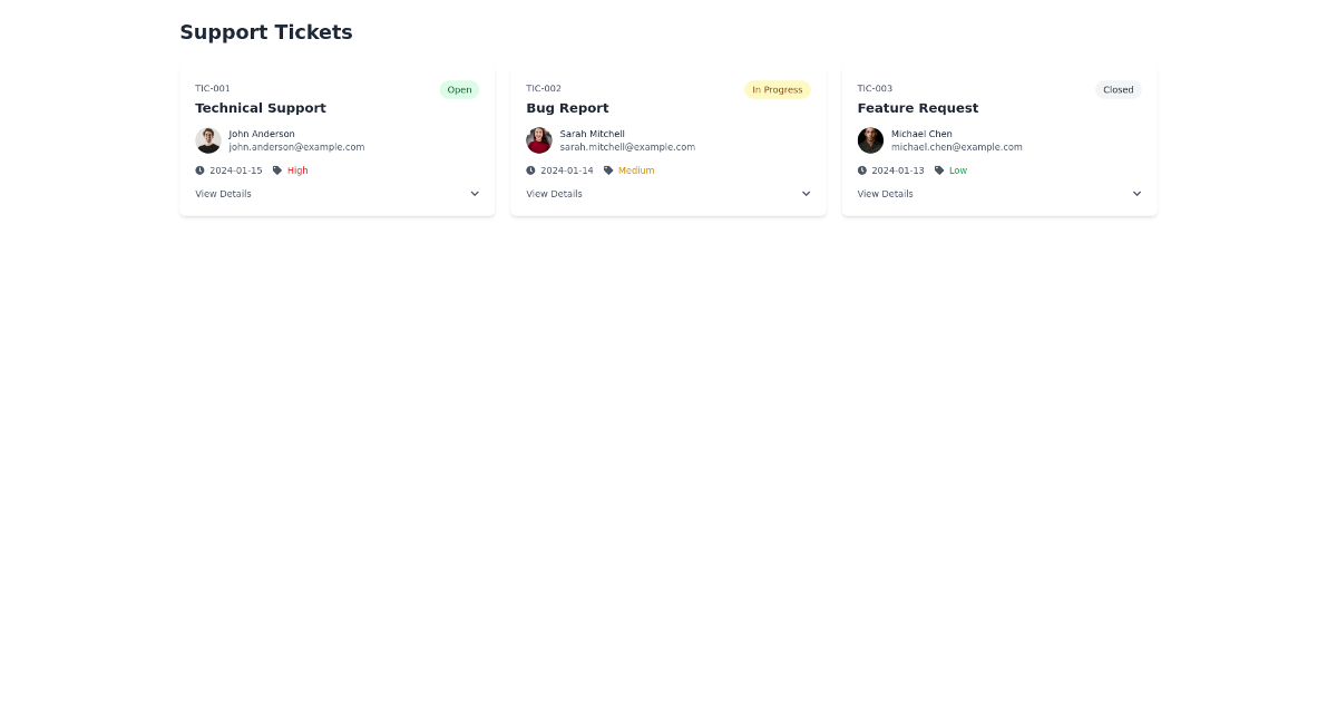 Ticket List - Free React, Tailwind Component