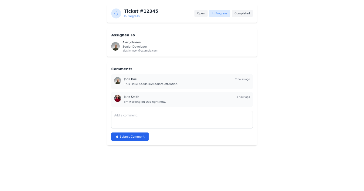 Ticket Status Page - Free React, Tailwind Component