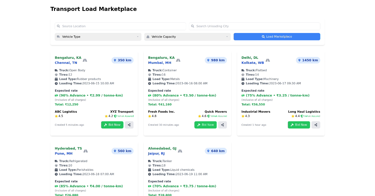 Transport Load Marketplace - Free React, Tailwind Component