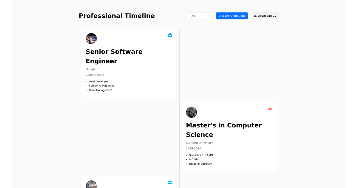 Timeline Portfolio - Free React, Tailwind Component
