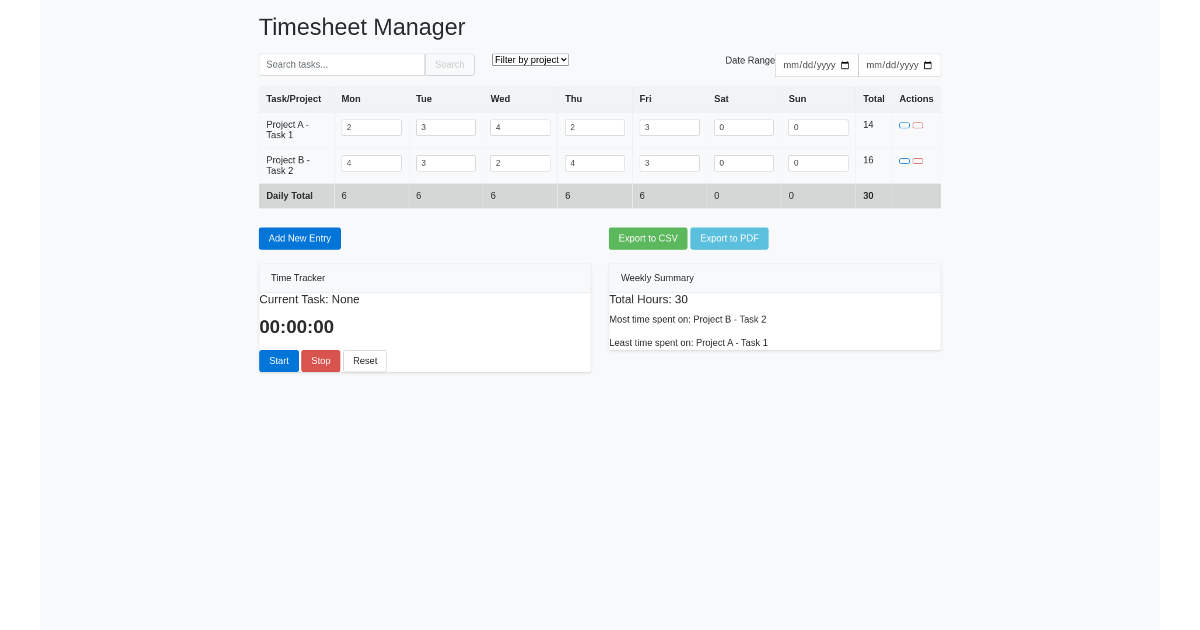Bootstrap Timesheet UI Components for HTML