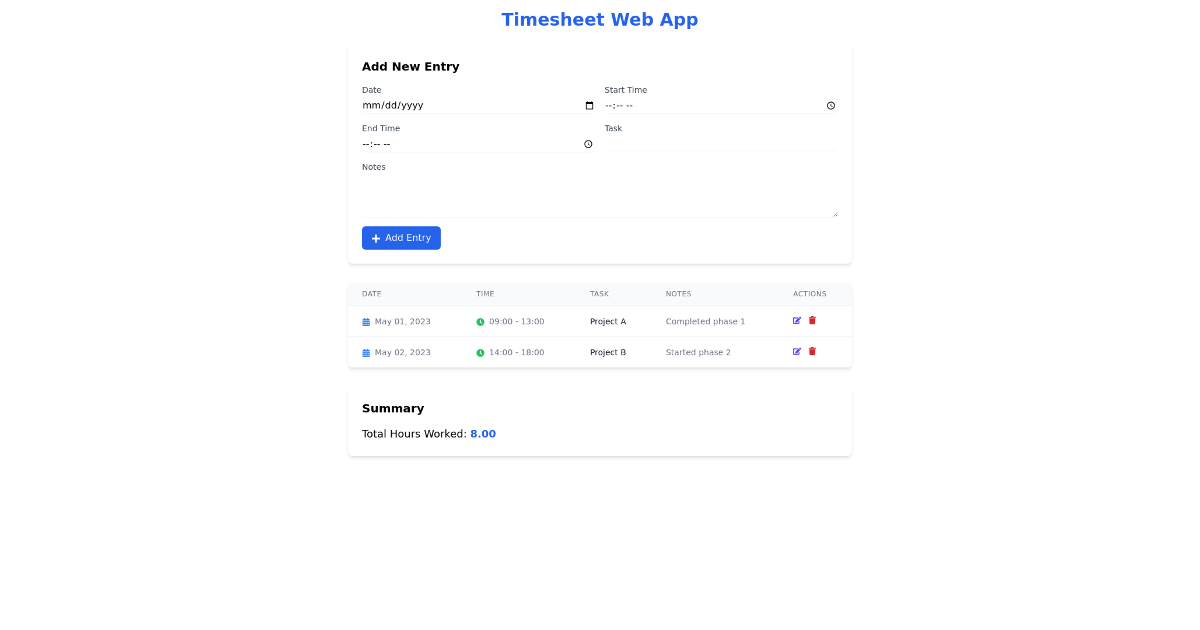 Timesheet App - Free React, Tailwind Component