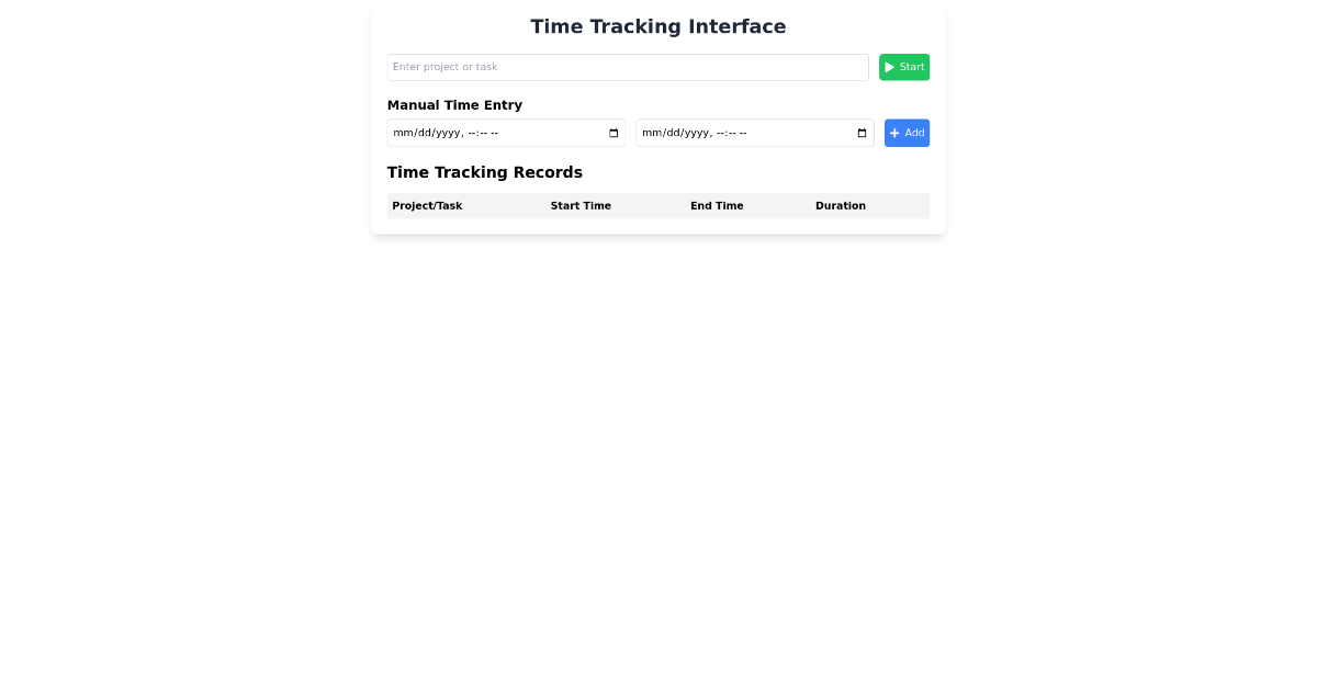 Time Tracking Interface - Free React, Tailwind Component
