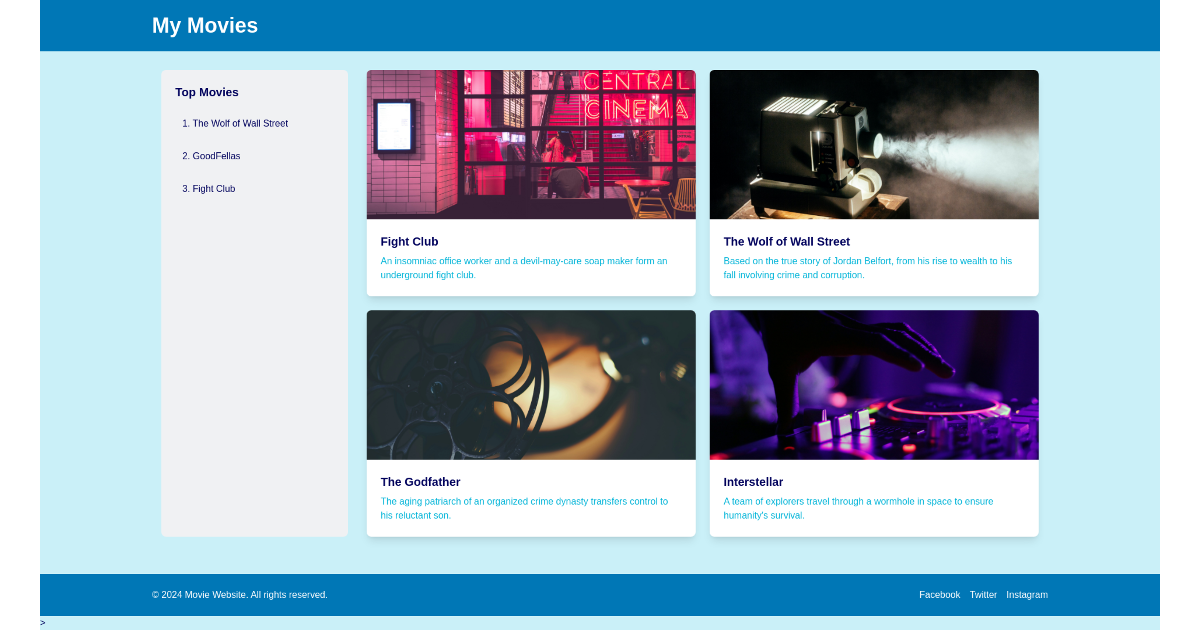 Movie Website Layout - Free Html, Tailwind Component