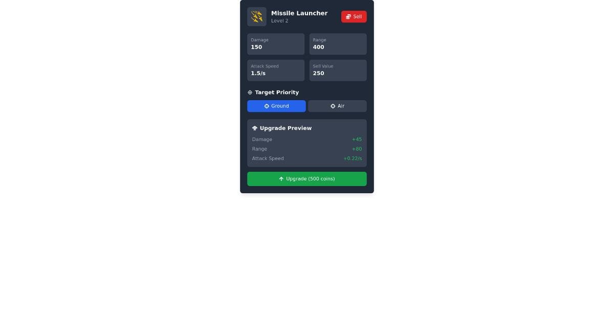 Tower Upgrade U I - Free React, Tailwind Component