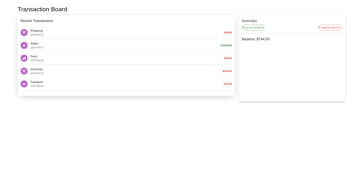 Create an Interactive Transaction Board with React & MUI