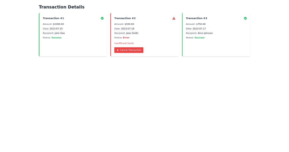 React Transaction Check Interface with Tailwind - Verify and View Transaction Details