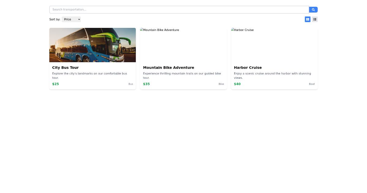 Transportation Catalog - Free React, Tailwind Component