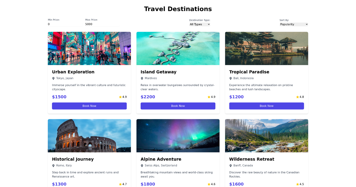 Destinations - Free React, Tailwind Component
