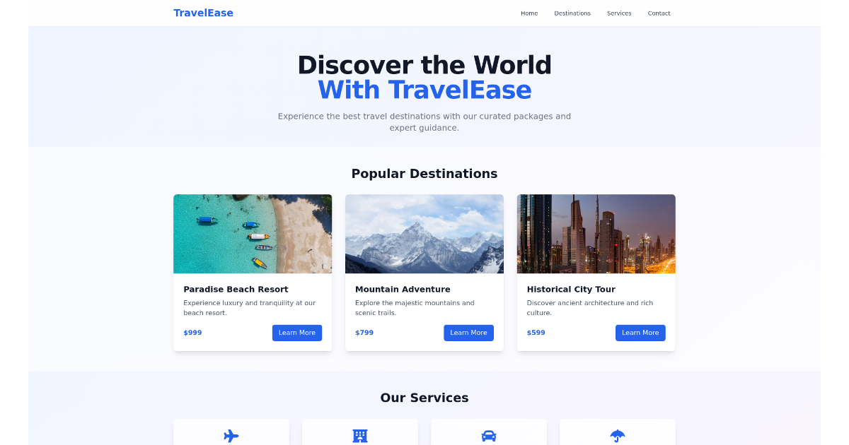 Travel Homepage - Free React, Tailwind Component