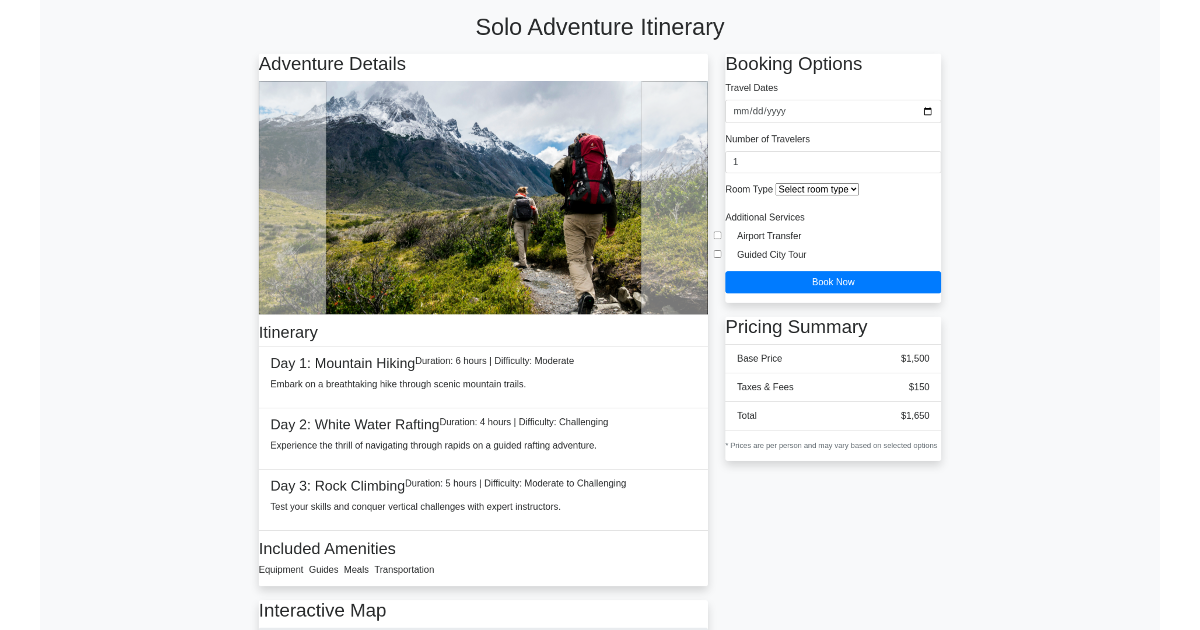 Solo Adventure Itinerary - Free Html, Bootstrap Component