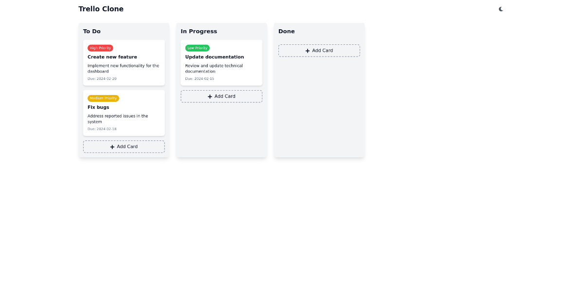 Trello Clone UI with Dark/Light Mode - React & Tailwind
