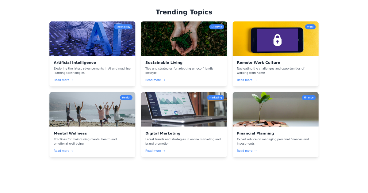 Modern Trending Topics Grid Component in React with Tailwind CSS