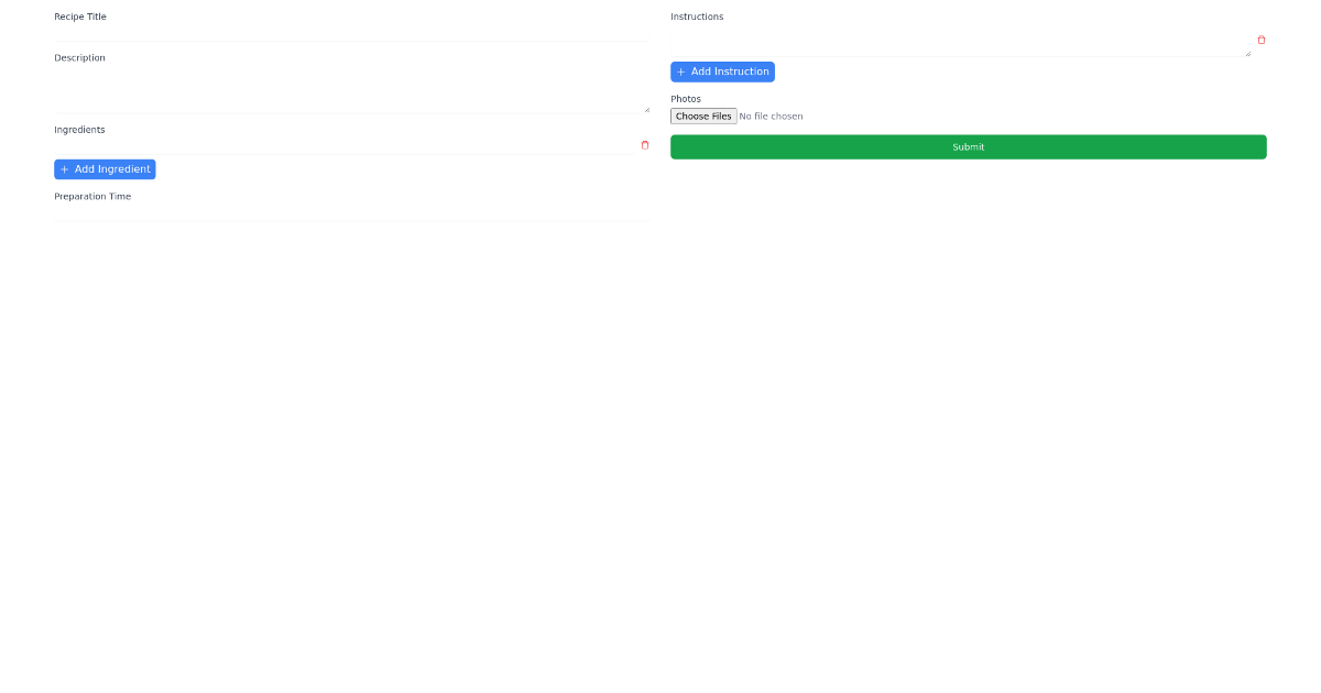 React & Tailwind CSS Two-Column Recipe Form Layout