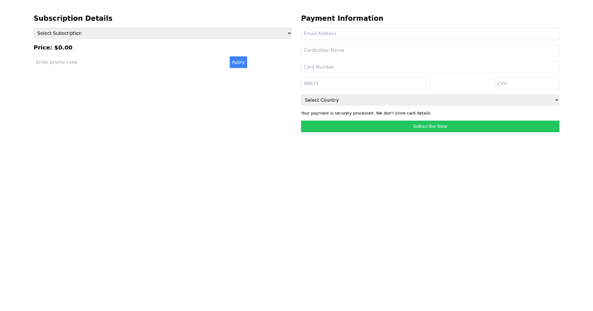 Subscription Payment Layout - Free React, Tailwind Component