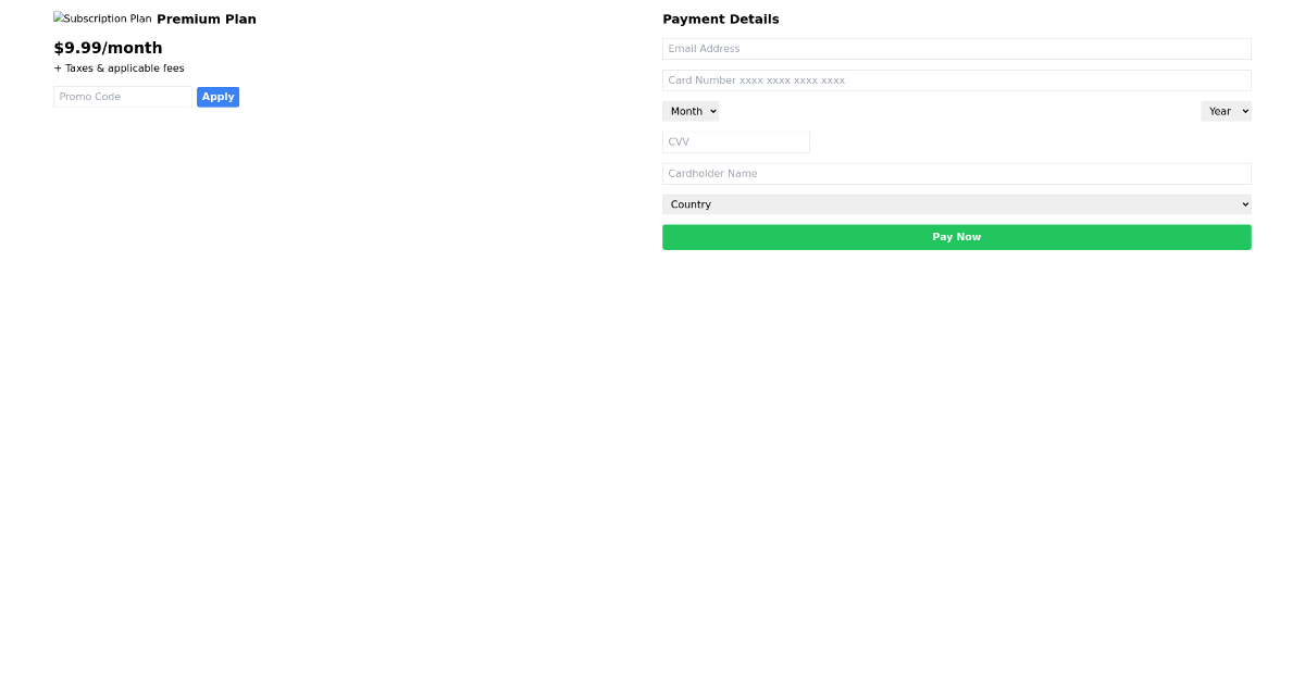 Subscription Payment Layout - Free React, Tailwind Component