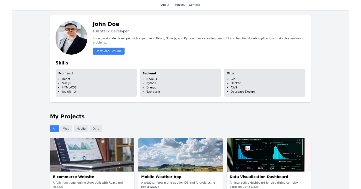 Portfolio Template - Free React, Tailwind Component