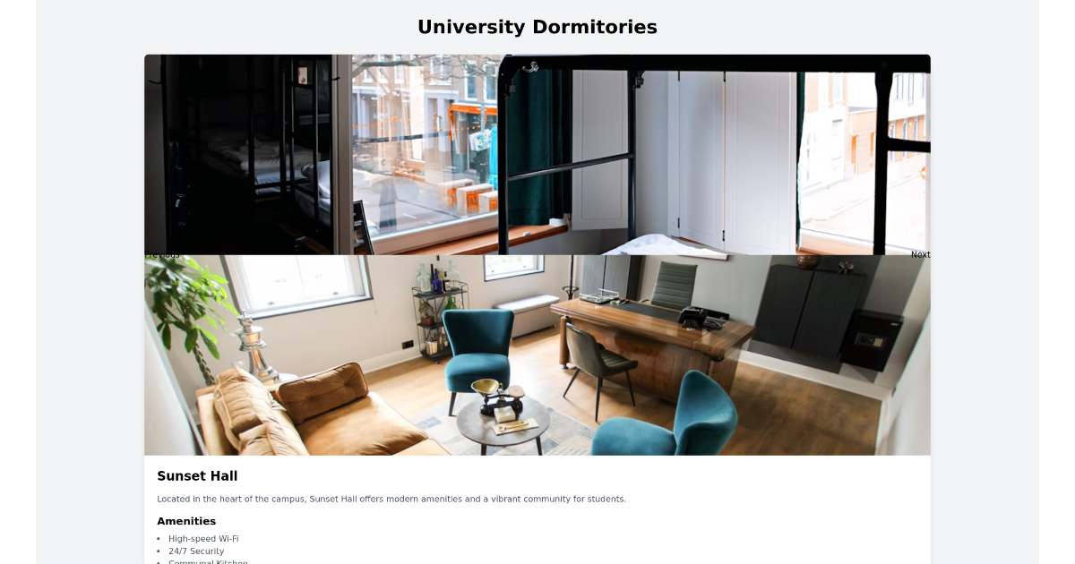Dormitory Information Component - Free Html, Tailwind Component