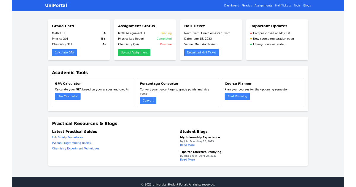 University Student Portal - Free Html, Tailwind Component