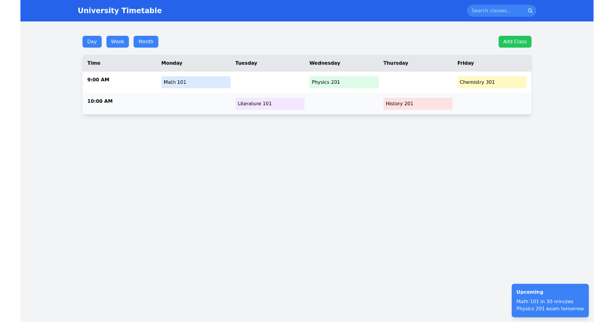 University Timetable U I - Free Html, Tailwind Component