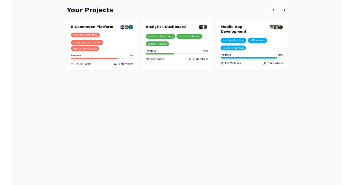 Project Dashboard - Free React, Tailwind Component