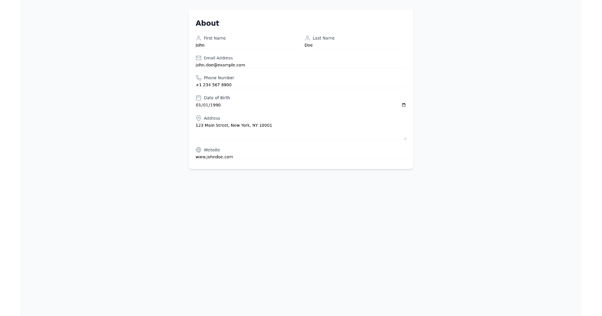React User Details Layout with Inline Labels | Tailwind CSS