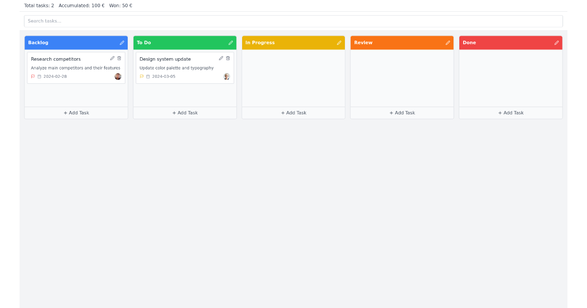 Kanban Board - Free React, Tailwind Component