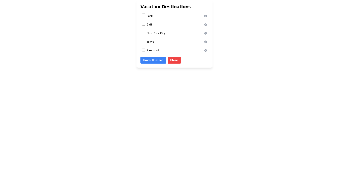 Vacation Destination List - Free React, Tailwind Component