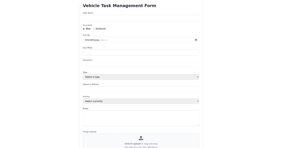 Vehicle Task Management Form - Free React, Tailwind Component