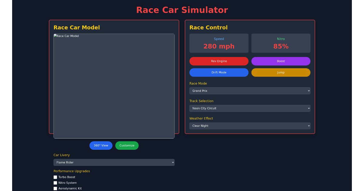 High-Performance Race Car Component for HTML with Tailwind