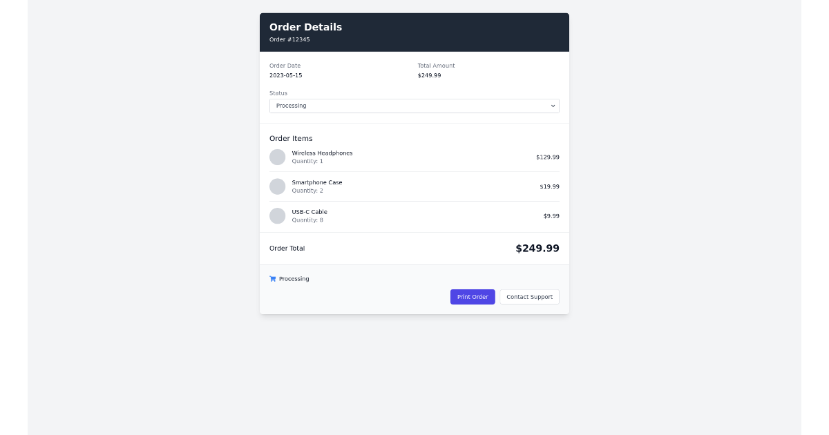 View Order Details Page - React Tailwind Component