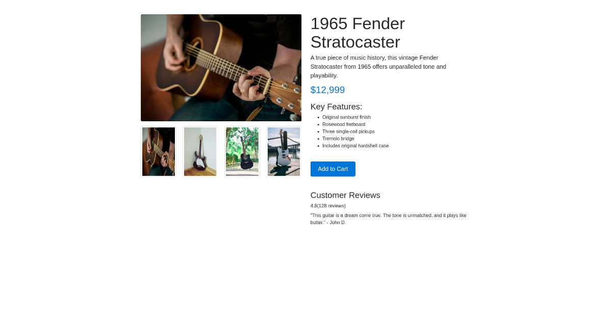 Vintage Guitar Showcase - Free Html, Bootstrap Component