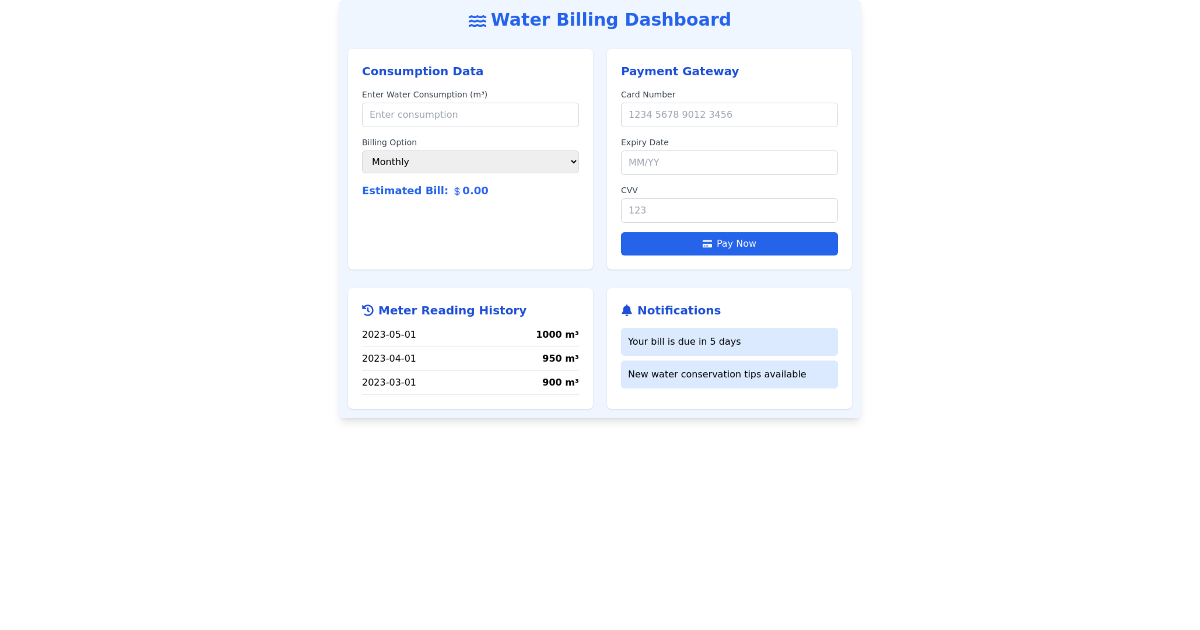 Water Billing U I - Free React, Tailwind Component