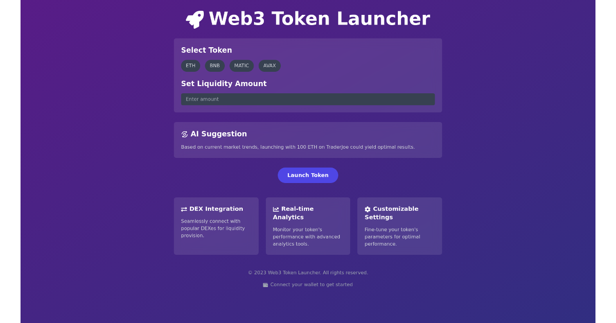 Web3 Token Launcher - Free React, Tailwind Component