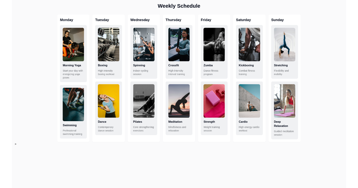 Weekly Program Grid - Free Html, Tailwind Component