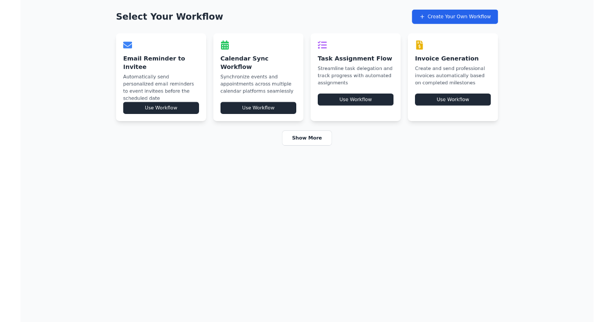 Workflow Selection - Free React, Tailwind Component