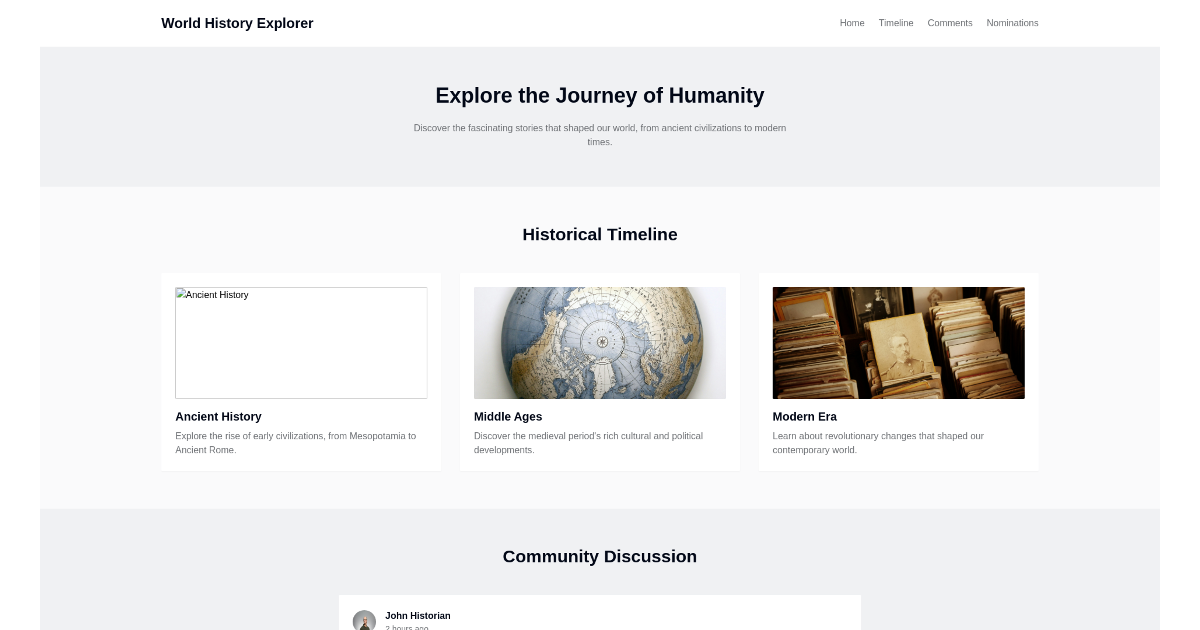 World History Website - Free Html, Tailwind Component