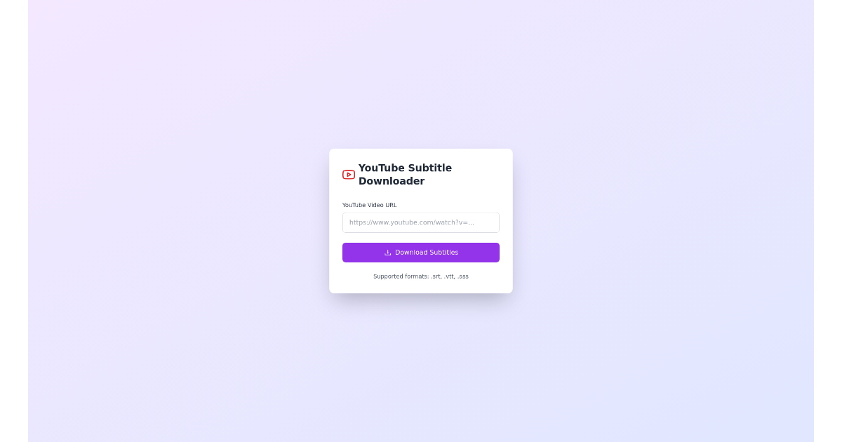 You Tube Subtitle Downloader - Free React, Tailwind Component